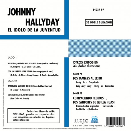 Johnny Hallyday - El Idolo De La Juventud - EP Pochette Argentine (CD ...